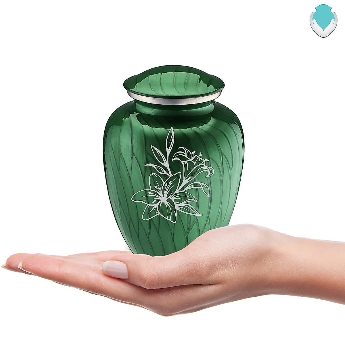 GetUrns Embrace Personalized Lily Medium Cremation Urn with Custom Engraving for Human Ashes for Funeral, Burial, Niche or Columbarium –44 Cubic Inches–Small Urns for Ashes (Pearl Green)