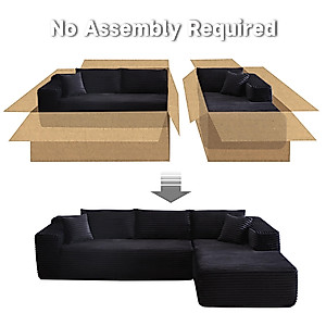 CAODOC 104" Cloud Sectional Couch with Comfy Chaise, Boneless L Shape Sofa with Deep Seat, Minimalist Modular Couches Sleeper for Living Room Bedroom Apartment Lounge,Black