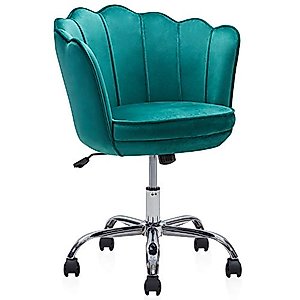 BELLEZE Upholstered Velvet Seashell Accent Chair, Rolling Swivel Office Vanity Unique Cute Decorative, Armless Stylish Comfy, Adjustable Height - Kaylee (Green)