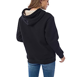 Haellun Womens Casual Winter Warm Fleece Sherpa Lined Pullover Hooded Sweatshirt (Black, Large)