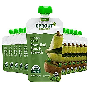 Sprout Organic Baby Food, Stage 2 Pouches, Fruit & Veggie Blend, Pear Kiwi Peas & Spinach, 3.5 Oz Purees (Pack of 12)