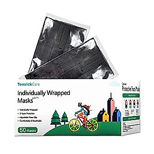 Individually Wrapped 50pcs Black Disposable Face Masks Adult,Comfortable Breathable Face Mask