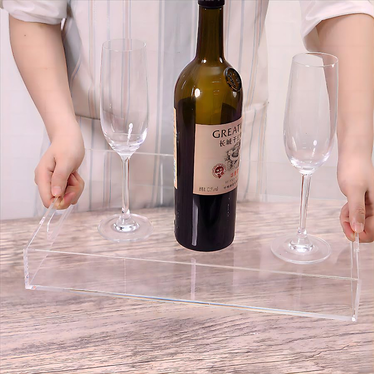 YFYCUSA Clear Acrylic Tray 10"x10" in, Serving Tray with Handles, Acrylic Trays for Serving, Spill Proof, Coffee Trays, Serving Trays, Food Trays, Ottoman Dressing Tables, Square Tray