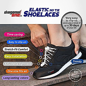 DIAGONAL ONE 2 Pairs Elastic Shoe Laces, No Tie Shoelaces Adults, No Tie Shoe Laces for Kids, Lock Laces, Shoe Laces for Sneakers No Tie (Black)