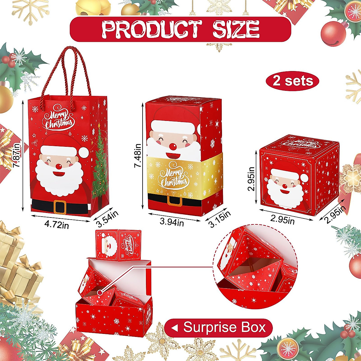 Kosiz 2 Sets Christmas Exploding Gift Box Exploding Pop Gift Box for Money Pop Gift Box Explosion Money Gift Boxes for Cash Birthday Xmas Relatives Friends Women Men Kids Gift(Santa Claus)