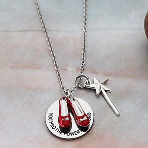 Eilygen Inspirational Gift Wizard of Oz Necklace You had the Power all Along Ruby Red Slippers Pendant Necklace Gift for Her
