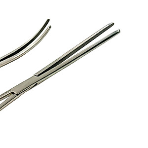 German Stainless Straight + Curved Hemostat Forceps, Hemostat Forceps clamp 10" (Cynamed Brand) set of 2 ea …