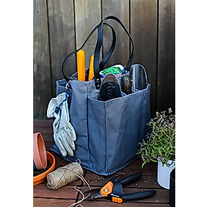 CapaBunga Farmer's Market Tote Shopping Bags with Handles - 7 Pocket Large Utility Tote Bag - Heavy Duty Canvas Utility Bag with Vegan Leather Base - Reusable Tote Bag - Grey Grocery Bag