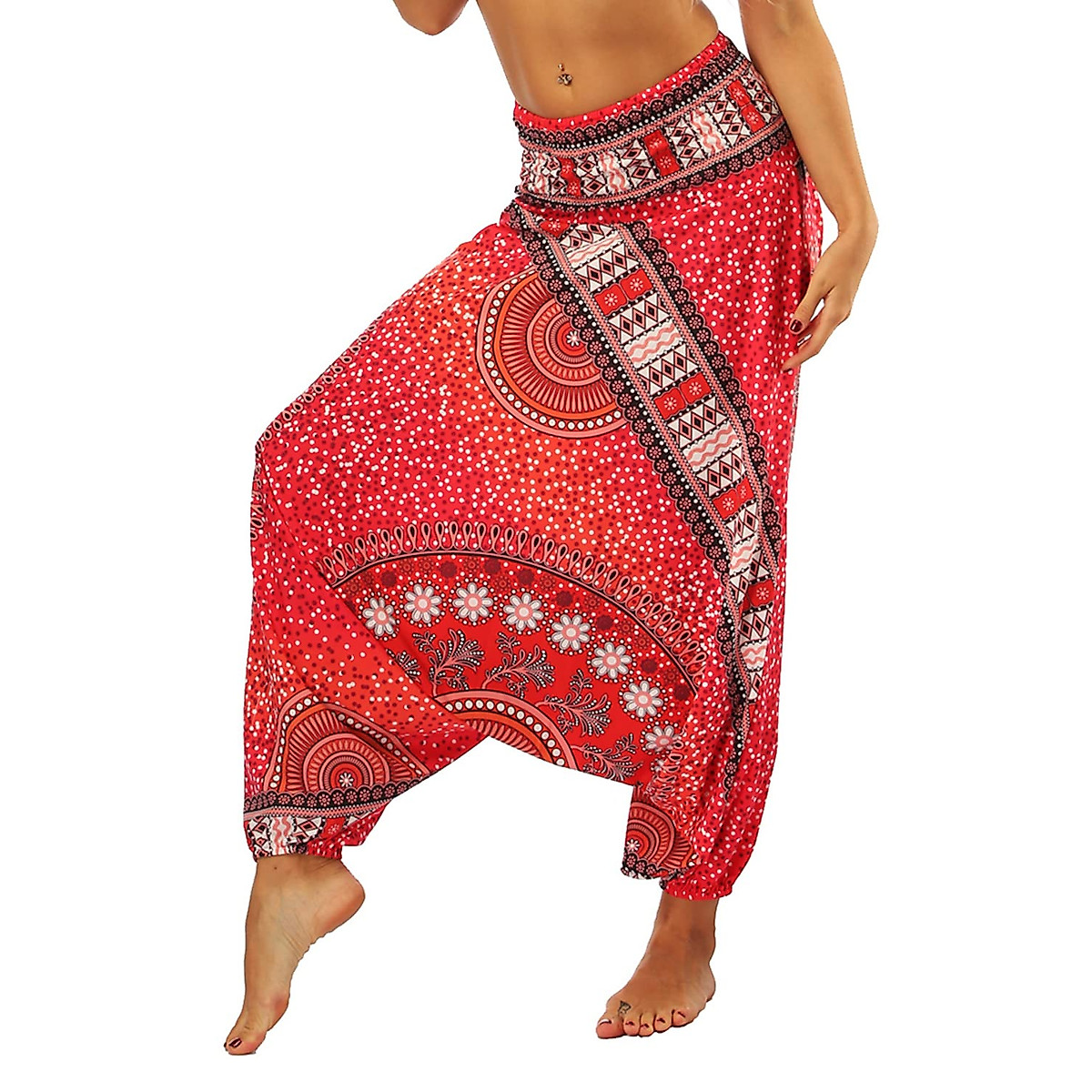 BarbedRose Women's Loose Baggy Gypsy Hippie Boho Yoga Pants Bohemian Beach Harem Trousers Jumpsuit,Tribal Chakra