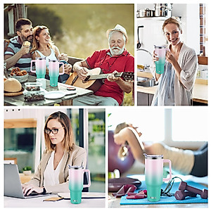 MaxBase 40 Oz Tumbler with Handle and Straw Lid, Insulated Reusable Stainless Steel Travel Mug Keeps Drinks Cold up to 34 Hours, 100% Leakproof Bottle (PinkGreen)