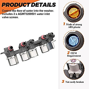 AJU73213301 Washer Water Inlet Valve (OEM part)with 10-year Warranty 2023 UPGRADED GENUNINE water valve replaces for Kenmore LG washing machines wt7200cw, wt5001c*, 79631522211, wt4801cw,wt1201cw,etc.