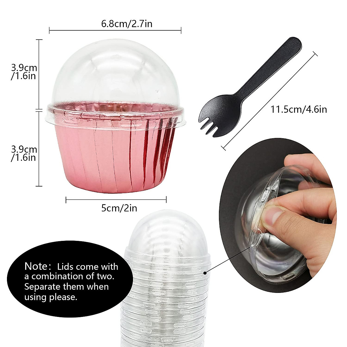 Cupcake Liners With Lids 150Pack,Pink Disposable Ramekins Baking Cups Muffin Tins Cupcake Cups