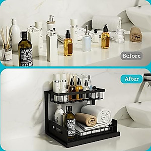 EFLALYHG Sink Organizer with Sliding Bottom Design Kitchen Organizer, Double Under Sink Bathroom Organizer, 2 Tier Pull Out Sliding Cabinet Organizer