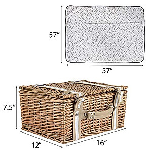 Willow Picnic Basket Set for 2 Persons with Large Insulated Cooler Bag and Waterproof Picnic Blanket,Wicker Picnic Hamper for Camping,Outdoor,Valentine Day,Thanks Giving,Birthday.