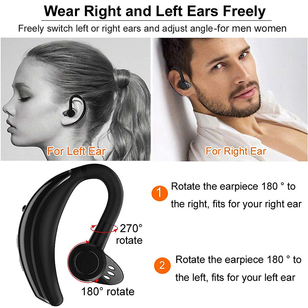 Agkey Wireless Earpiece Voice Command Wireless Headset Noise Cancelling Wireless Headset in-Ear Headphone Business Earphones Compatible with Android iOS Smart Phones Laptop for Office Driver Trucker