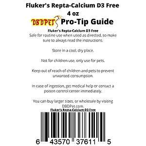 DBDPet Fluker's Reptile Calcium Supplement Without Vitamin D3 4oz - Includes Attached Pro-Tip Guide