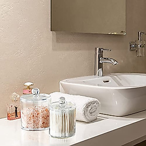 Bathroom Vanity Storage Organizer Canister Holder Apothecary Jars Set for Qtips,Cotton Balls,Swabs,Rounds,Makeup Sponges,Bath Salts,Premium Plastic Acrylic, Clear | 10oz.and 20oz.