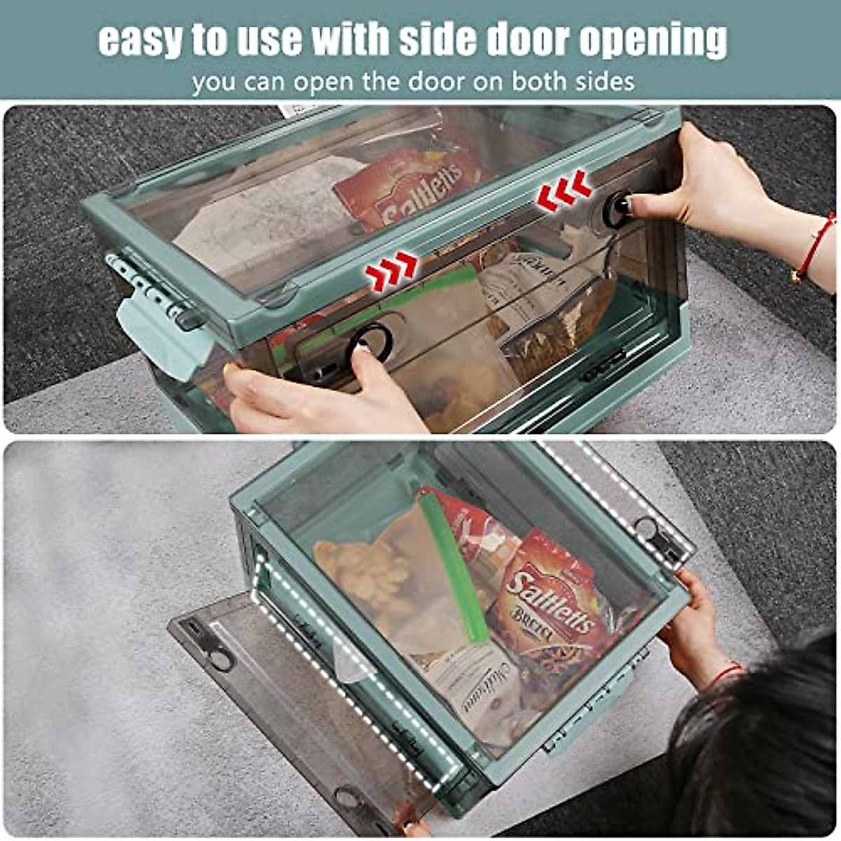 loobuu Foldable Plastic Storage Boxes with Latching Lids & wheels, Clear Storage Bins for Home & Office, Stackable Collapsible Organizer Container for Groceries, Toys, Books, Snacks Storage Case