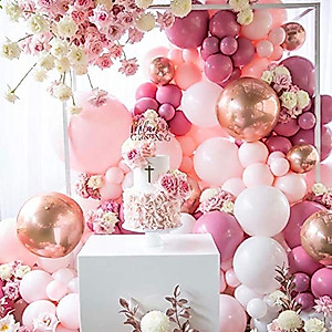 Rose red Balloon Garland Arch Kit – 100 Pack Rose red Baby Pink Metallic Rose Gold Balloons ,Double Latex Balloons for Princess Wedding Baby Shower Birthday Evening Decorations