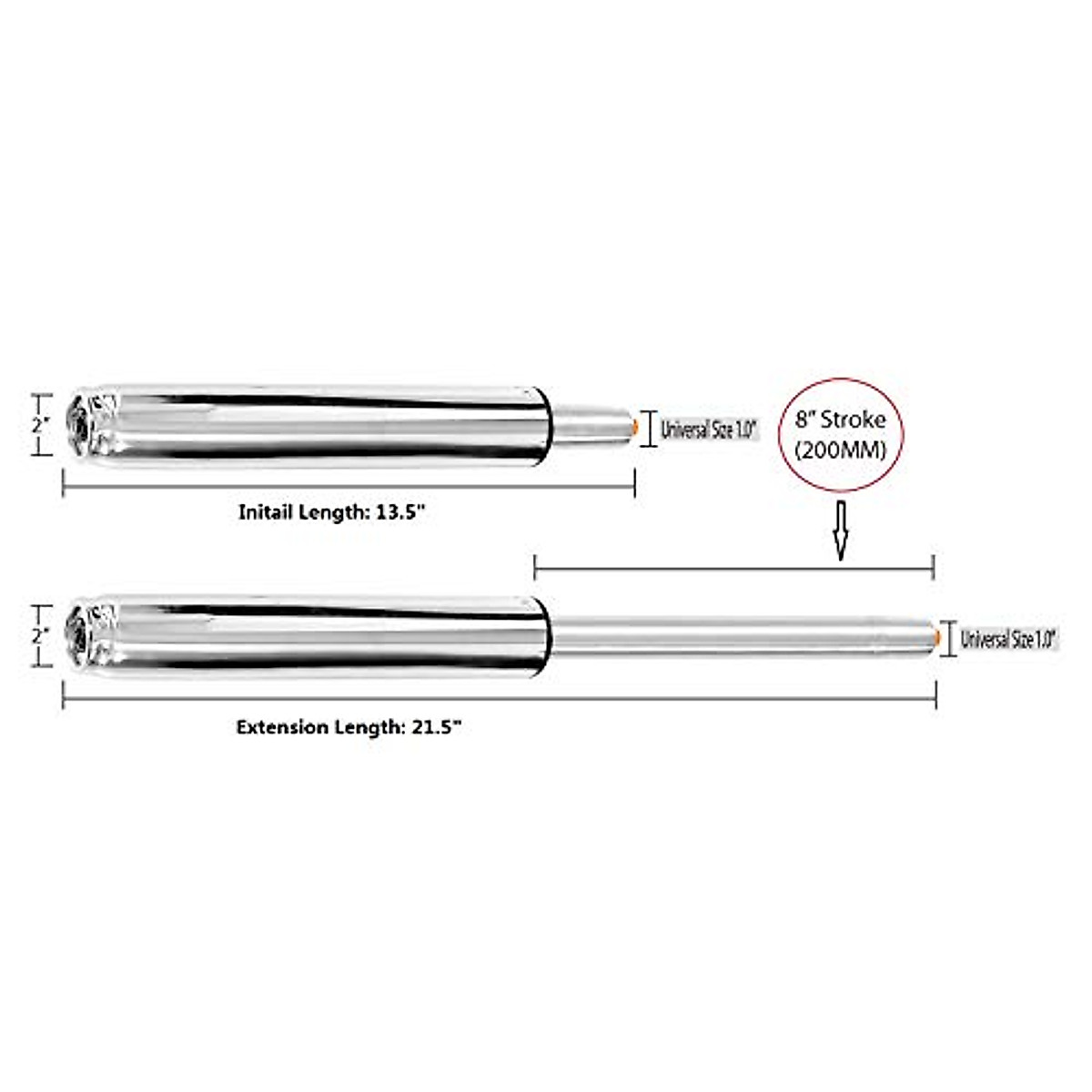 Nazalus Stroke 8'' Gas Lift Cylinder Replacement Pneumatic Chair Part Heavy Duty Steel Case Universal Size Height Extension for Office Stool Chair