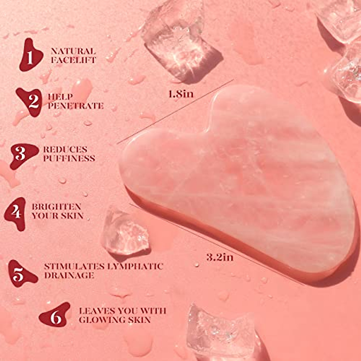 BAIMEI Gua Sha Facial Tool for Self Care, Massage Tool for Face and Body Treatment, Relieve Tensions and Reduce Puffiness - Rose Quartz