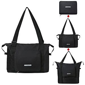 Hanke Expandable Foldable Travel Duffel Bag Collapsible Carry On Bag with Luggage Strap for Airplanes, Water Resistant Weekender Overnight Bag Fits for Men Women