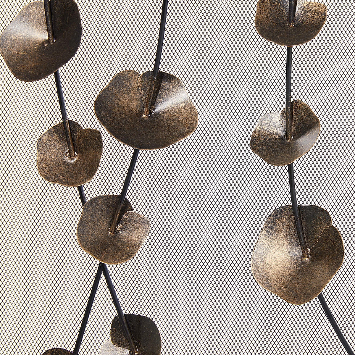 Deco 79 Metal Floral Foldable Mesh Netting 3 Panel Fireplace Screen with 3D Floral on Vines, 56" x 1" x 32", Gold