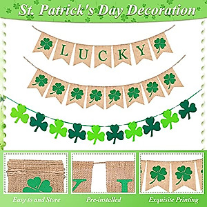 6 Pieces St. Patrick's Day Lucky Burlap Banner and Love Heart Banner Bunting Garland for Party Home Valentine's Day Anniversary Decoration