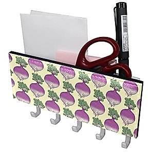 Leather Hook Rack Rail Wall Mounted, Rutabaga Vegetable Pattern Coat and Hat Self Adhesive Hooks up for Hanging Pant Towel Key Purse Kitchenware