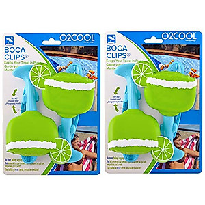 O2COOL Bocaclips - Beach Towel Clips for Beach Chairs, Patio and Pool Accessories Clothes Pins or Bag Clips - (Margarita) 4 Clips