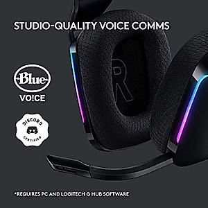 Logitech G733 Lightspeed Wireless Gaming Headset with Suspension Headband, LIGHTSYNC RGB, Blue VO!CE mic Technology and PRO-G Audio Drivers - Black (Renewed)