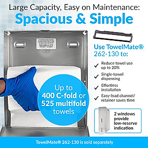 Bobrick B-262 Surface Mounted Paper Towel Dispenser - Stainless Steel Commercial Bathroom Towel Dispenser with Tumbler Lock 400 C-Fold or 525 Multifold Capacity