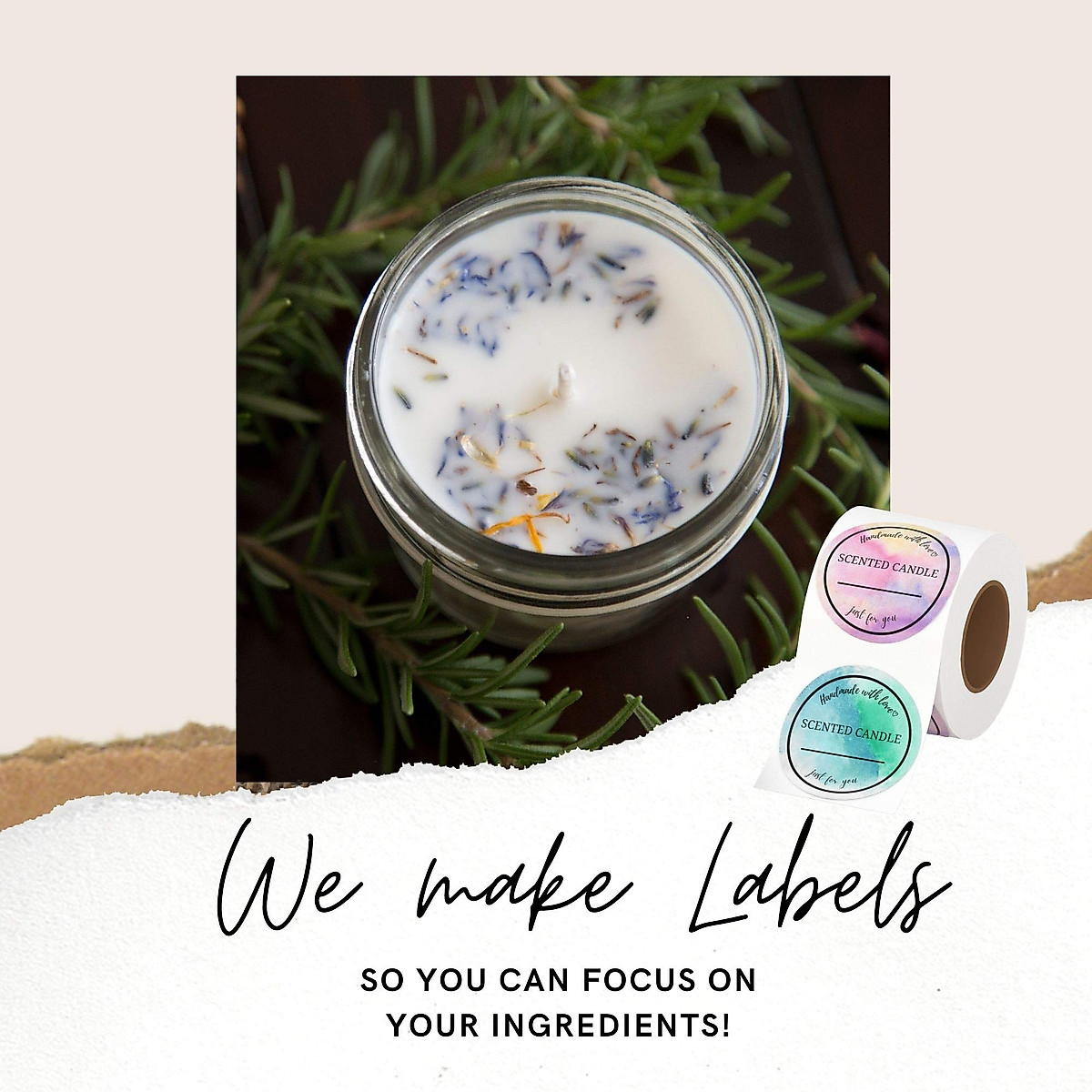 Mobiusea Creation Candle Label Roll | 2 Inch I 300pcs Waterproof Labels for Candle Making Supplies, Candle Tins, Candle Container, Candle Jars with lids, Candle Boxes Packaging