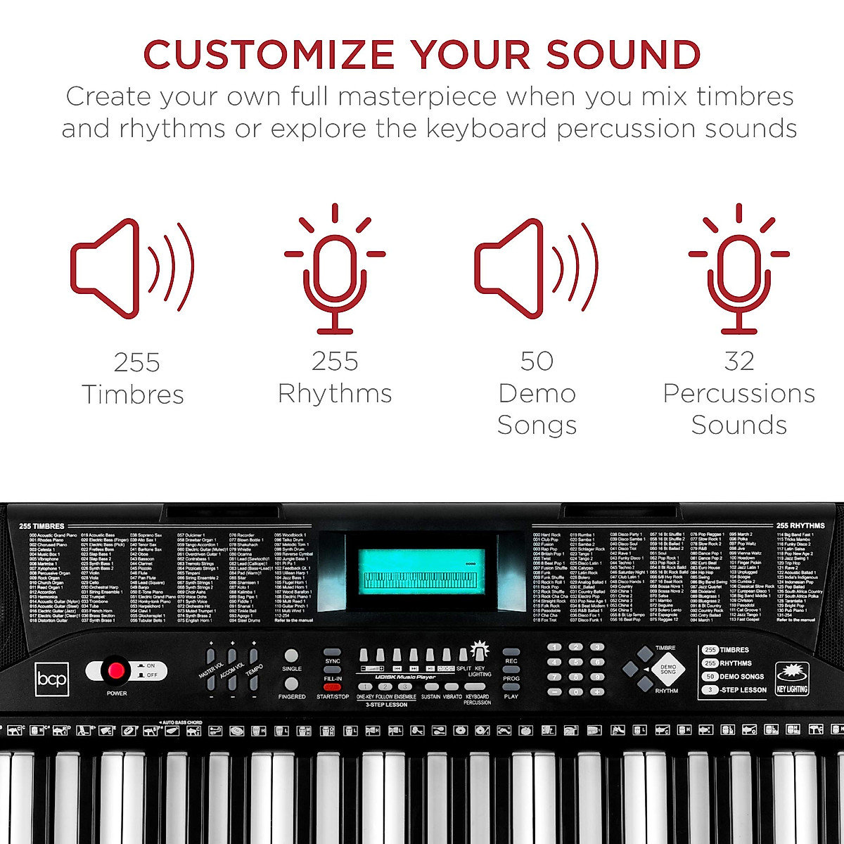 Best Choice Products 61-Key Beginners Complete Electronic Keyboard Piano Set w/Lighted Keys, LCD Screen, Headphones, Stand, Bench, Teaching Modes, Note Stickers, Built-In Speakers - Black