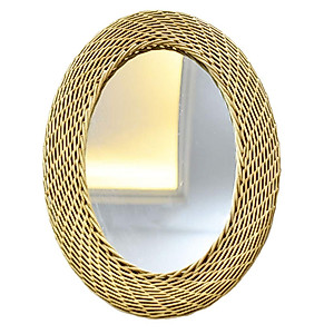 Kingjinglo Rattan Hanging Wall Mirror Innovative Art Decor Oval Dressing Makeup Mirrors