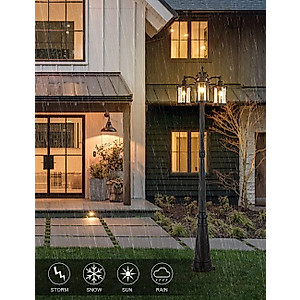 CMRCOZIRA Dusk to Dawn Sensor Post Light Triple-Head Lamp Post Waterproof Street Light Outdoor Lamp Post Lights with Clear Glass Aluminum Post Street Lamp Modern Outdoor Street Light for Garden