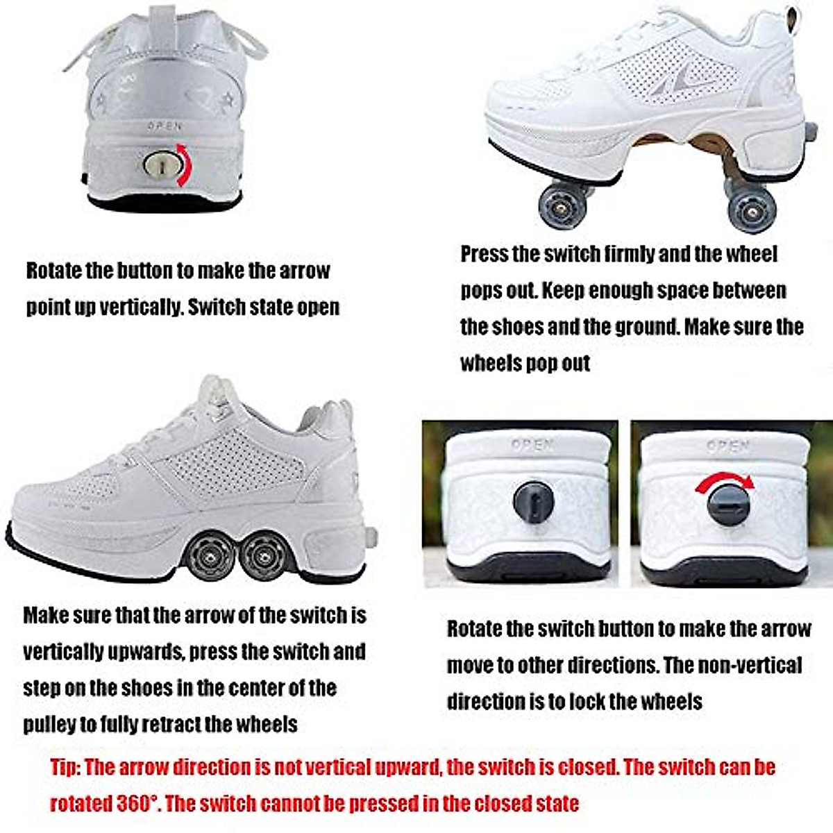 Roller Skates for Women,Shoes with Wheels for Girls/Boys,Men Outdoor Skates,Quad Skates for Kids,2 in 1 Double Line Skates/Kick Rollers Shoes for Adults,Parkour Deformed Shoes Unisex,Black2-7US