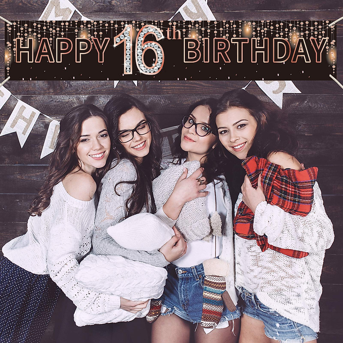 Luxiocio Happy 16th Birthday Banner Decorations Supplies for Girl, Rose Gold 16 Year Old Birthday Party Decor, Happy Sixteen Birthday Sign for Outdoor Indoor(9.8ft x 1.6ft)