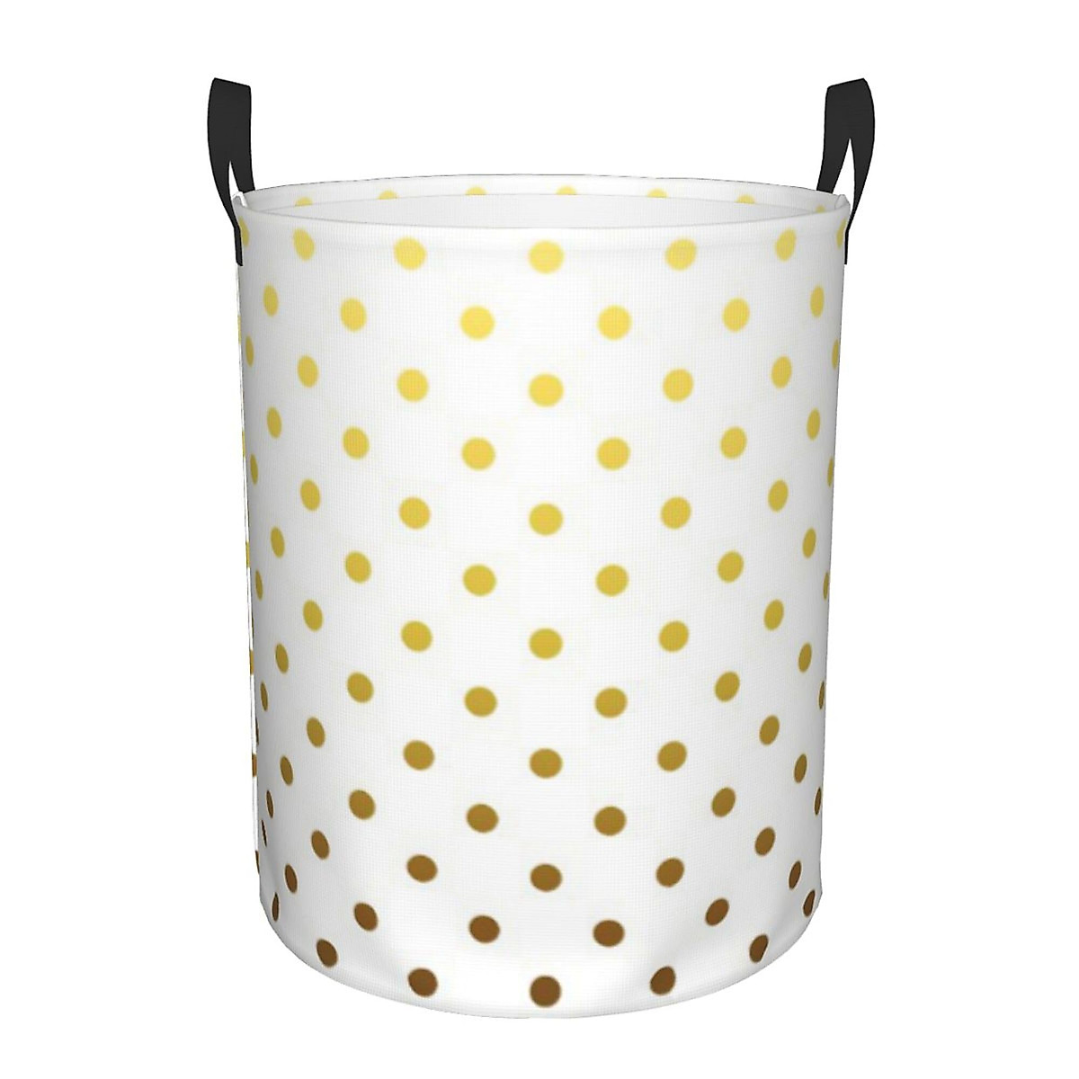 Large Laundry Basket, White Gold Polka Dot Laundry Hamper Bag 19.6" Collapsible Washing Bin With Handles for College Dorm, Family Essentials Storage
