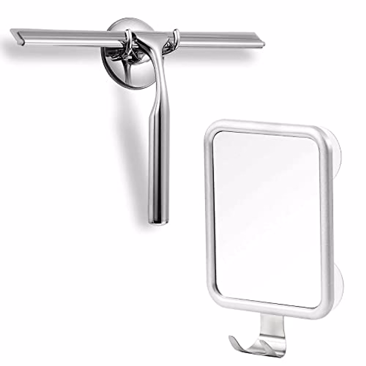 Shower Squeegee for Glass Doors 10 Inches Stainless Steel Squeege for Window and Car, 4 Suctions Shower Mirror