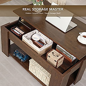 WEENFON 38" Lift Top Coffee Table with Hidden Compartment & Open Storage Shelf, Pop Up Coffee Table for Living Room, Office, Espresso
