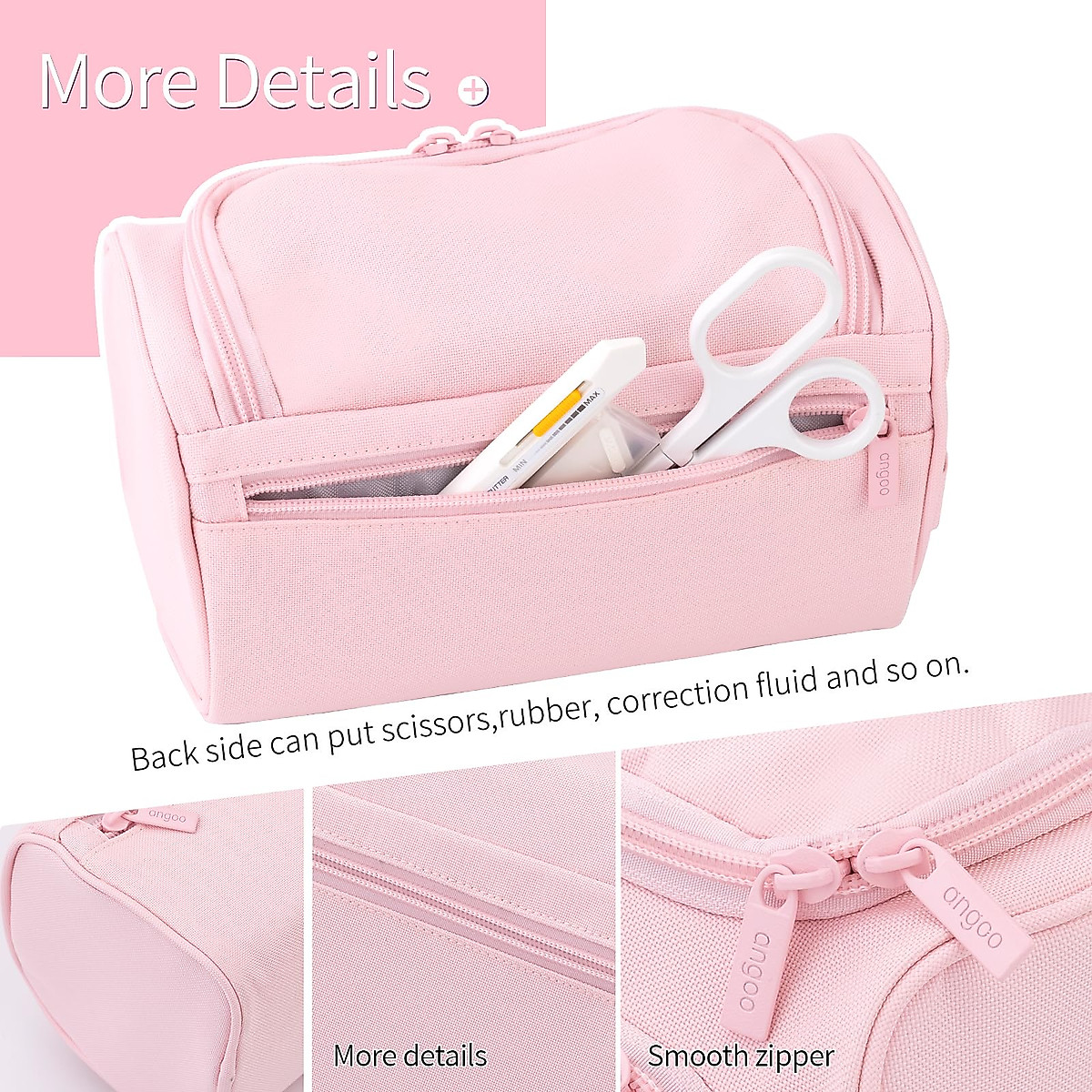 HVOMO Big Capacity Pencil Case High Large Storage Pouch Marker Pen Case Travel Simple Stationery Bag School College Office Organizer for Teens Girls Adults Student（Pink）