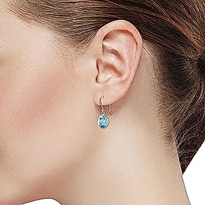 Gem Stone King 925 Sterling Silver Blue Topaz Dangle Earrings For Women (6.50 Cttw, Gemstone Birthstone, Round 9MM)