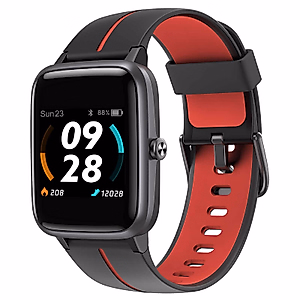 Smart Watch, Built-in GPS Fitness Tracker with All-Day Heart Rate and Activity Tracking* Monitoring, Full Touch Screen Fitness Watch, 14 Sport Modes, 5ATM Waterproof Men and Women (Black + Red)