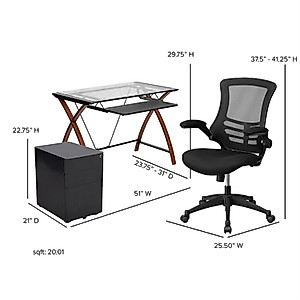 Flash Furniture Work From Home Kit - Glass Desk with Keyboard Tray, Ergonomic Mesh Office Chair and Filing Cabinet with Lock & Side Handles