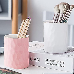 LifePassion Pen Pencil Holder for Desk, Ceramic Pen Pencil Cup, Stylish Desk Pen Organizer, White