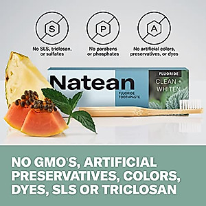 Natean Clean + Whiten Fluoride Whitening Toothpaste, Clean Mint - 4.7 Oz Tube