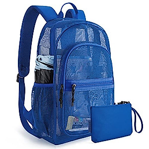 mommore Mesh Backpack with Pencil Bag for School Heavy Duty Mesh Bookbag with Reinforced Padded Straps See Through Backpack for Diving, Working, Travelling, Beach, Gym, Blue
