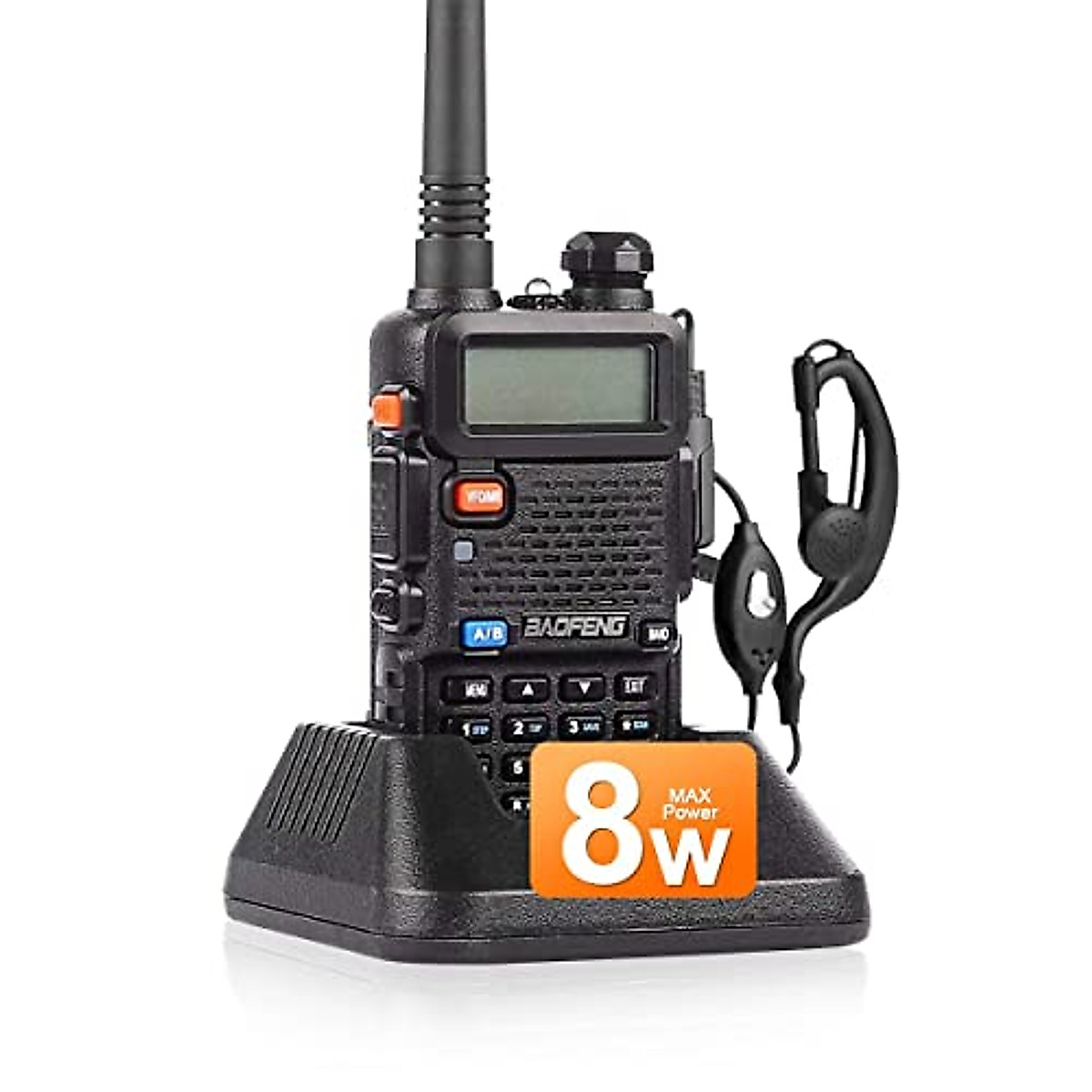 Baofeng UV-5R 8 Watt Ham Two Way Radio Upgrade Version (144-148/420-450Mhz), Dual Band Walkie Talkie 1800mAh Li-ion Battery