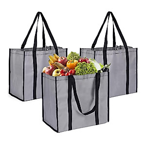 LONGTEAM Extra Large Reusable Foldable Shopping Bag, Fold Away Washable and Lightweight Shopper Bag with Reinforced Handles (3 Pack)